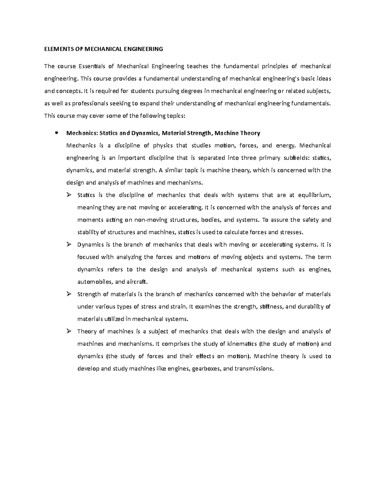 Elements OF Mechanical Engineering - ELEMENTS OF MECHANICAL ENGINEERING ...
