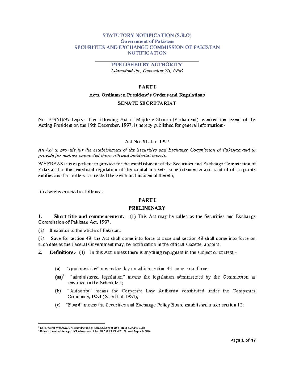SECP Act 1997 updated till 2016 - STATUTORY NOTIFICATION (S.R ...