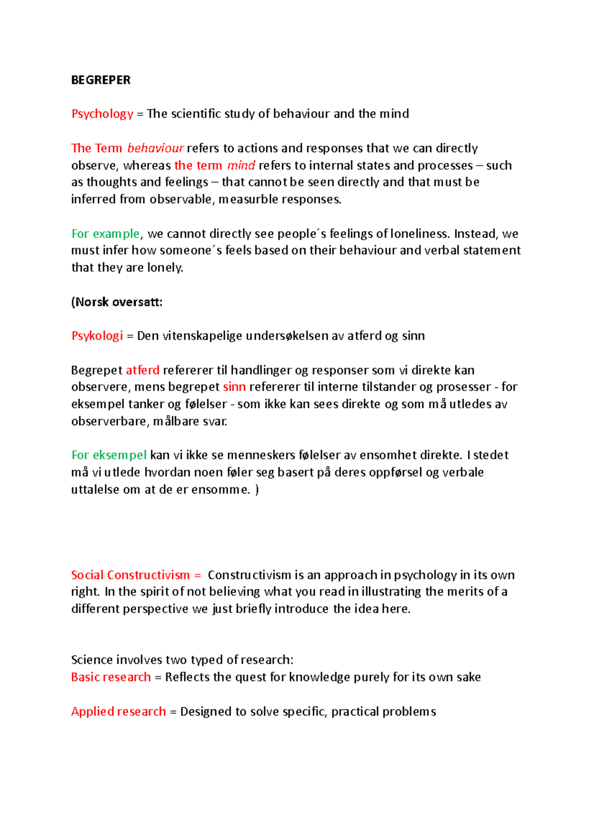 Begreper - Psychology-The Science of mind and behaviour - BEGREPER ...