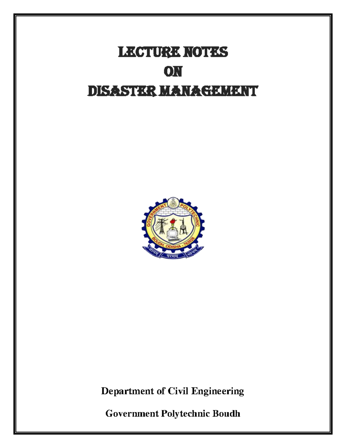 Disaster management lecture notes. 2024 . Kashmir University - LECTURE ...