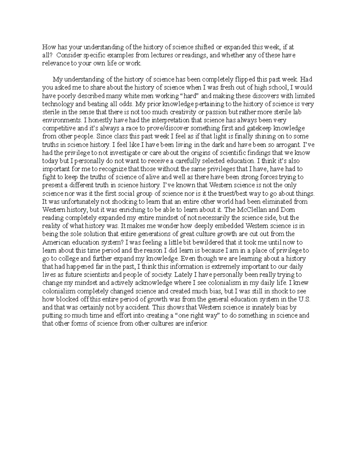 Week 3 Analytical Response - How has your understanding of the history ...