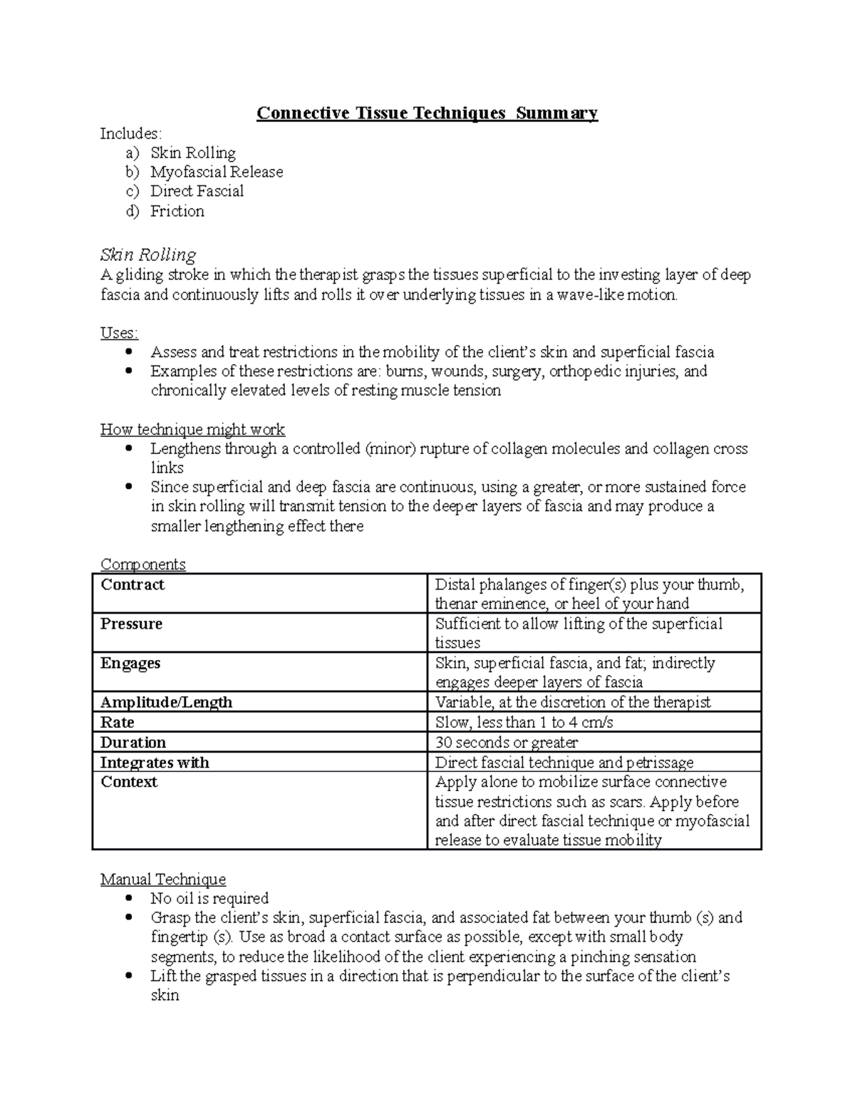 Connective Tissue Techniques Summary - Connective Tissue Techniques ...