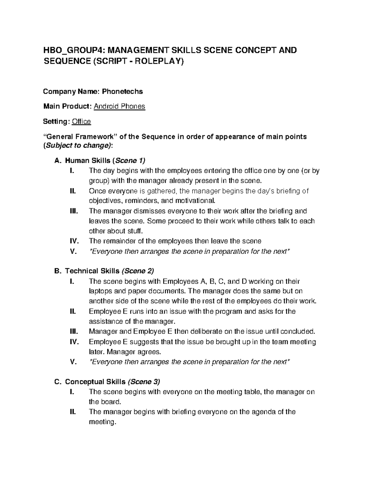 Final Roleplay Script HBO - HBO_GROUP4: MANAGEMENT SKILLS SCENE CONCEPT ...