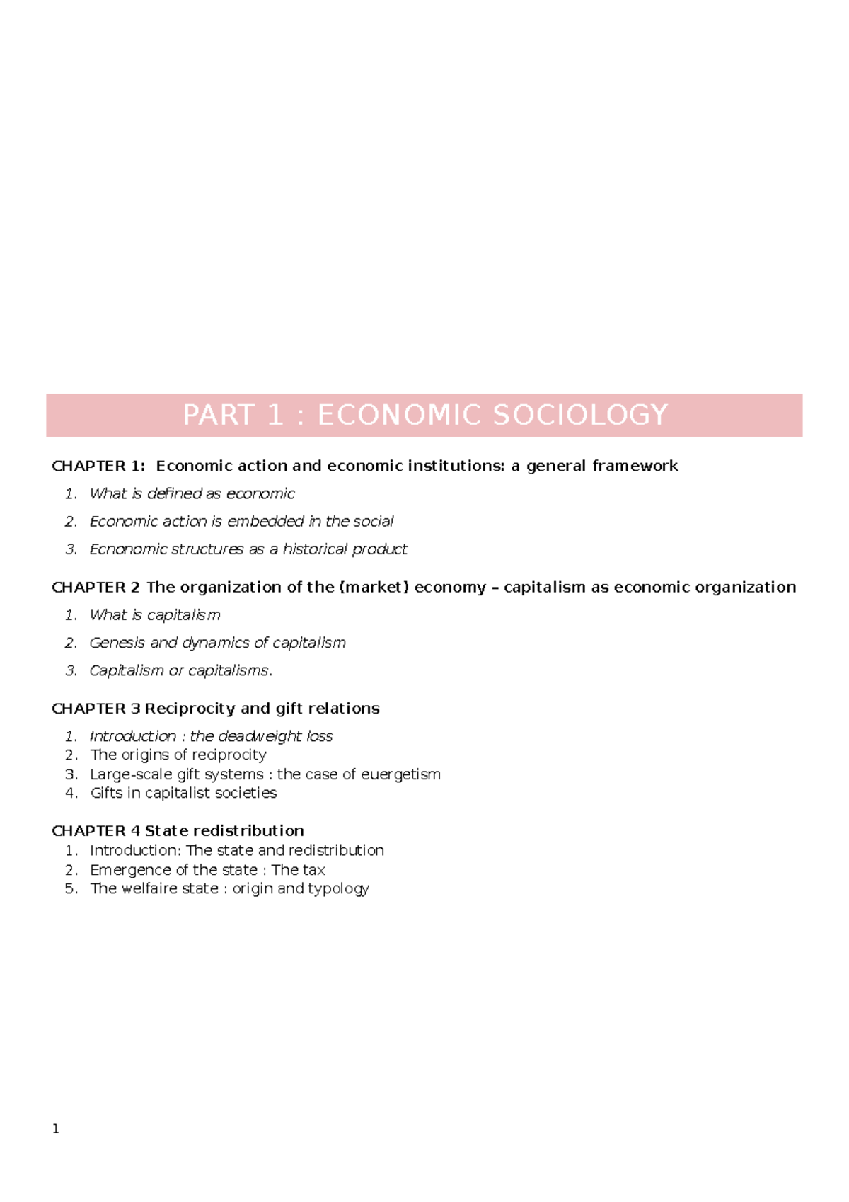 BSE part economic sociology - PART 1 : ECONOMIC SOCIOLOGY CHAPTER 1 ...