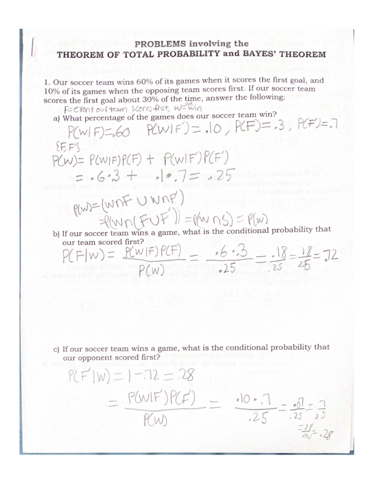 Problems involving the theorem of total probability and Bayes' theorem ...