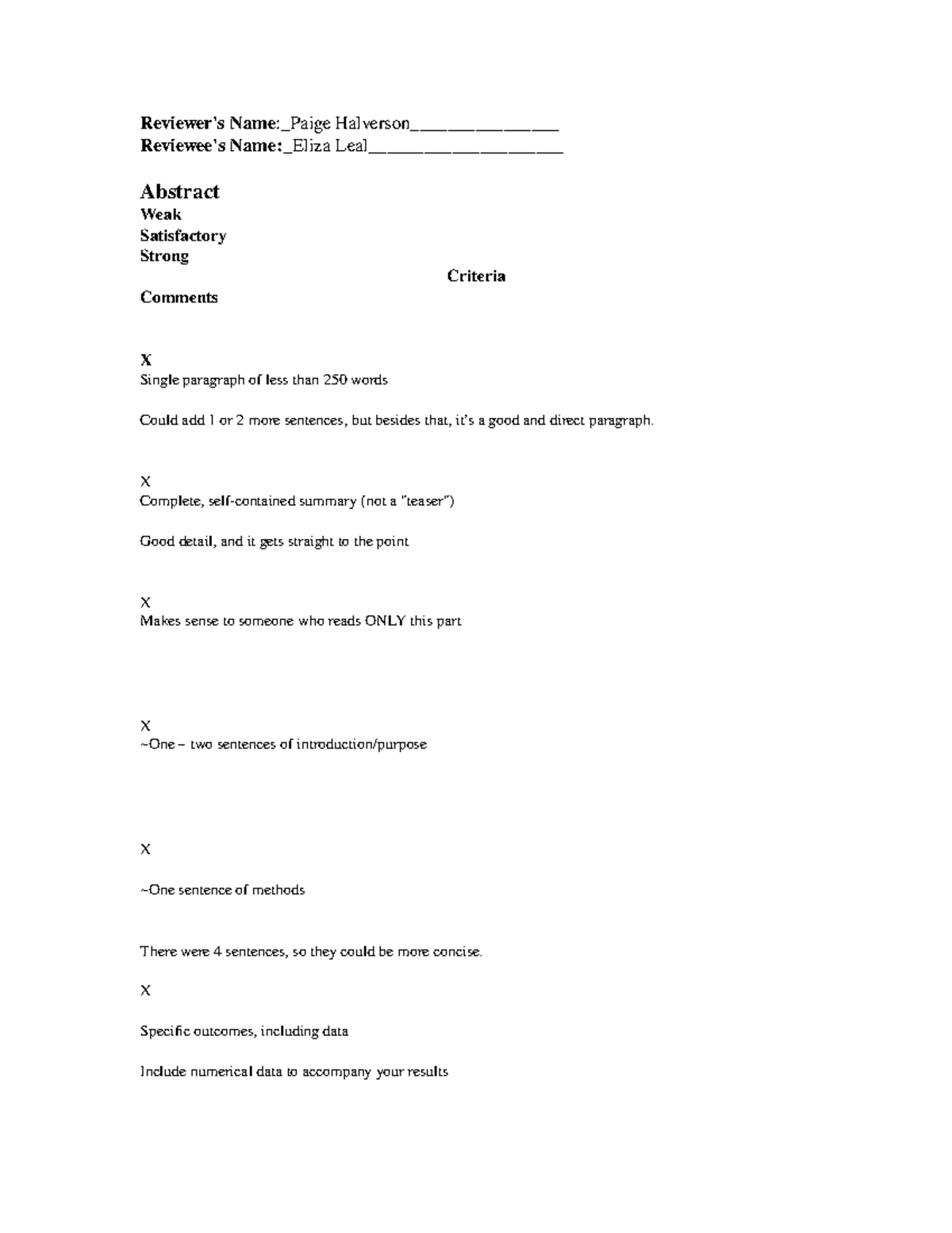 Peer Review Checklist final - Reviewer's Name:Paige Halverson ...