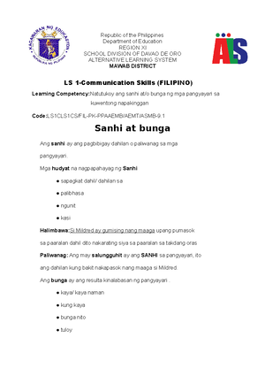 LS-1 Filipino- Activity 5 Elem. & Junior High - Republic of the ...