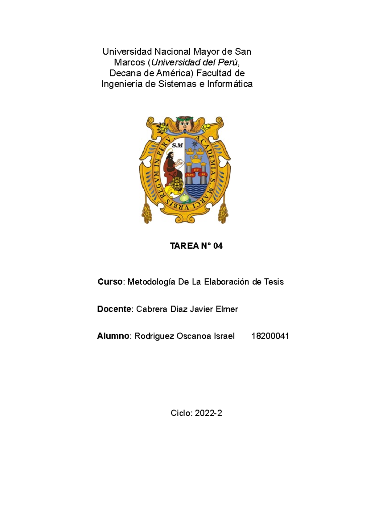 Tarea 04 - Metodologia Tesis - Universidad Nacional Mayor de San Marcos ...