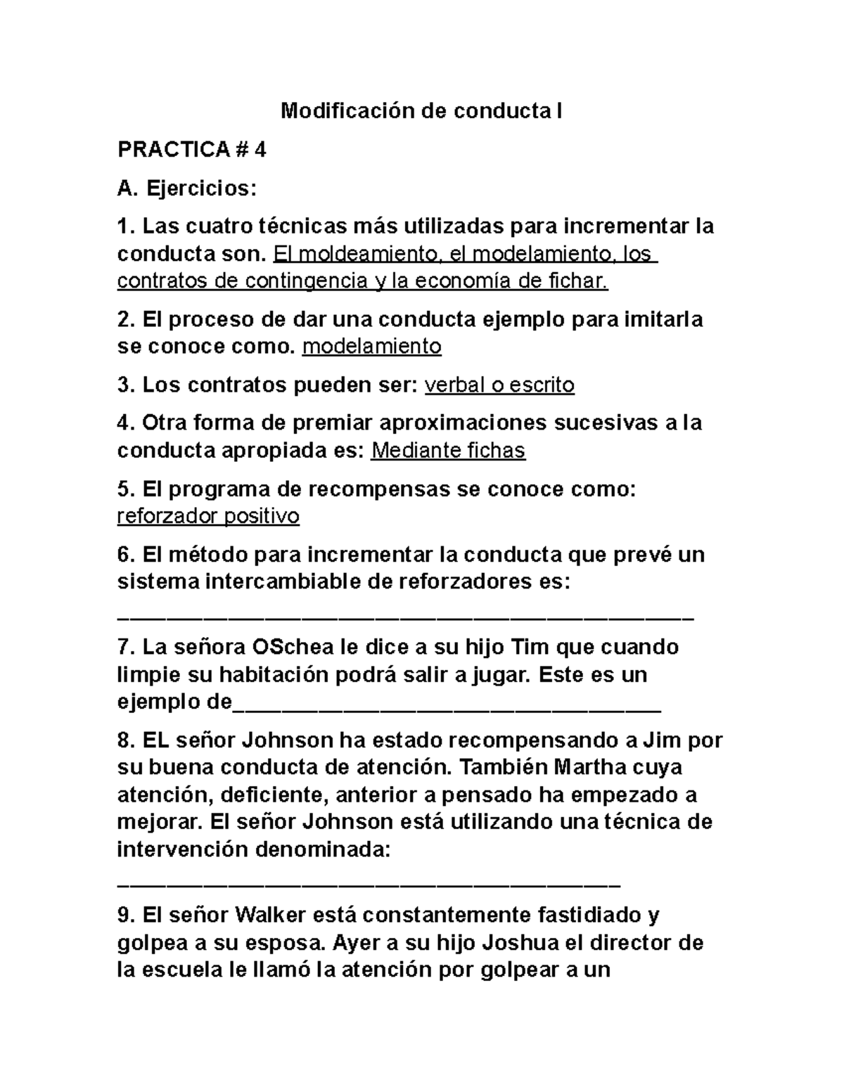 Practica 4 Modificación de conducta - Modificación de conducta I ...