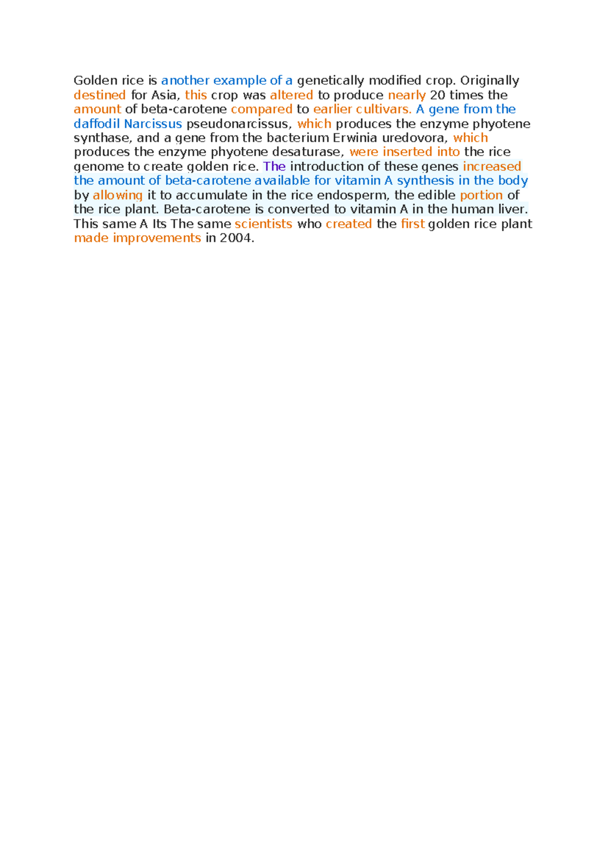 DOC 8 - GMO - Golden rice is another example of a genetically modified ...