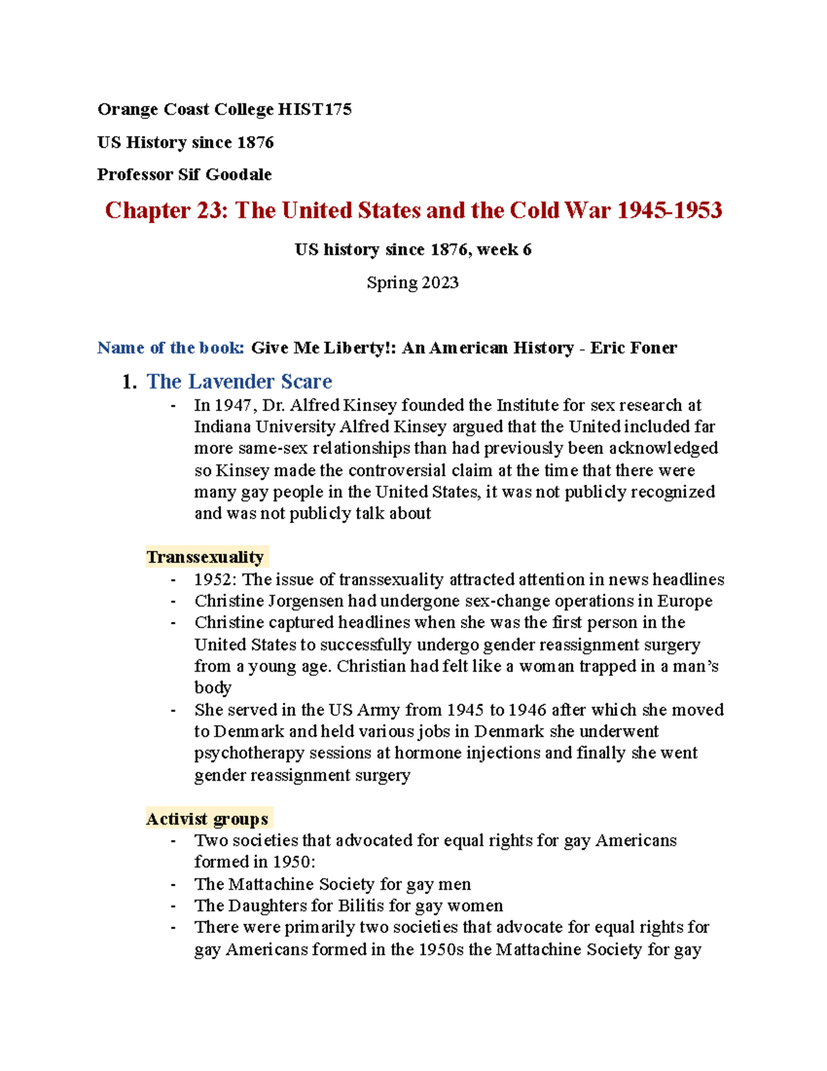 Chapter 23 The United States and the Cold War 1945-1953 - Orange Coast ...