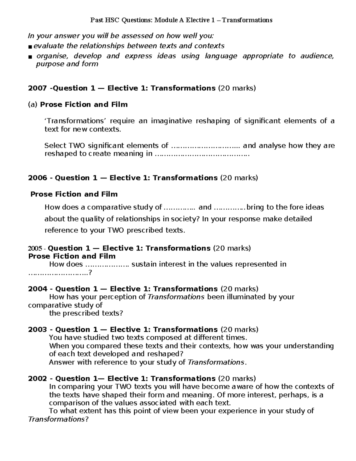 Past HSC Questions - Practice and notes - Past HSC Questions: Module A ...
