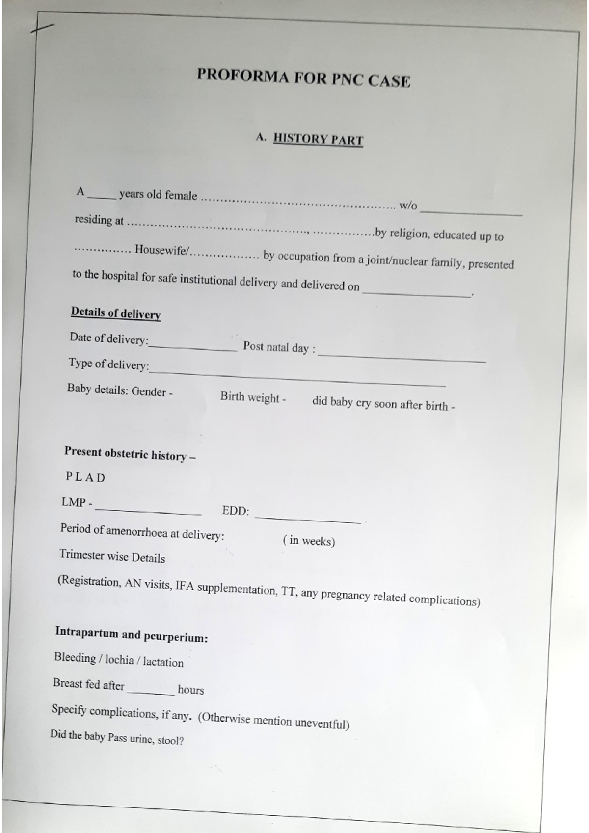Proforma For PNC Case - Nmdkkskl - PROFORMA FOR PNC CASE A. HISTORY ...