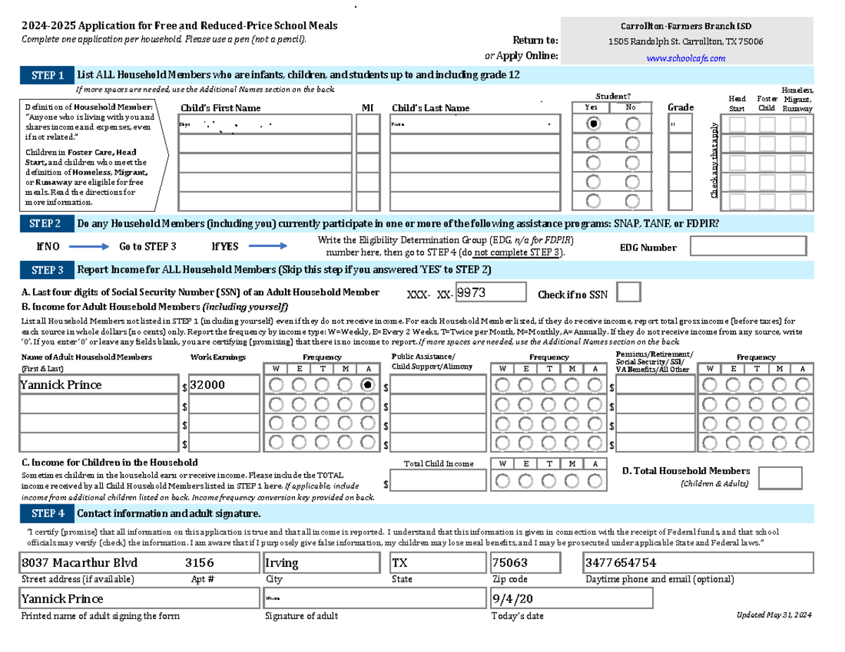 24-25English Applicationand Directions - 2024-2025 Application for Free ...
