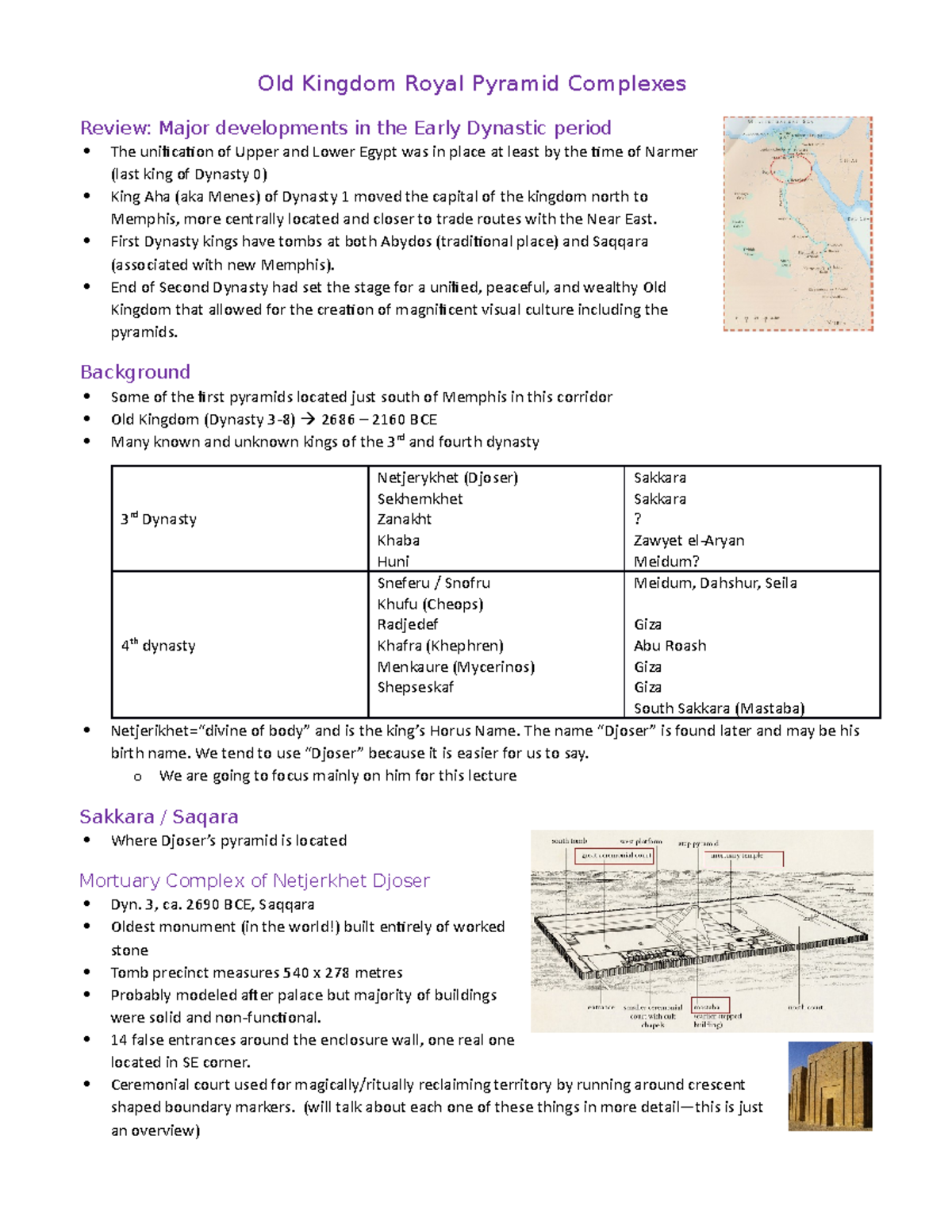 Week 3 and 4 Notes - Old Kingdom Royal Pyramid Complexes Review: Major ...