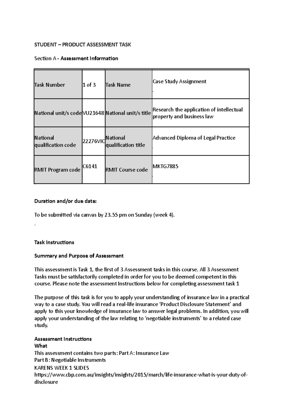 Assignment task 1 copy - assessment info - STUDENT – PRODUCT ASSESSMENT ...