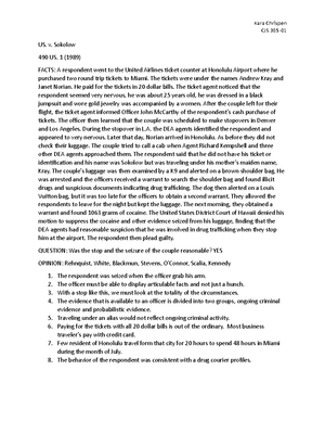 Florida v Harris - Case brief - Kara Chrispen CJS 305- Florida v ...