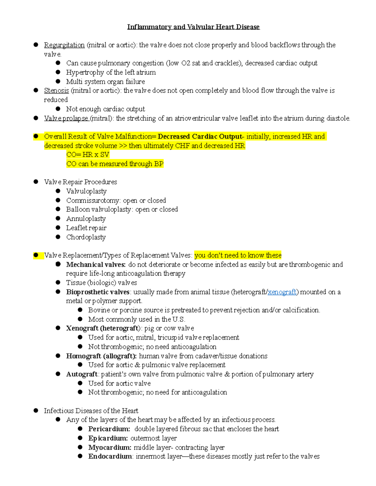 Exam 2 Class Notes - ADVANCED MED SURG CARDIO VALVULAR DISORDERS ...