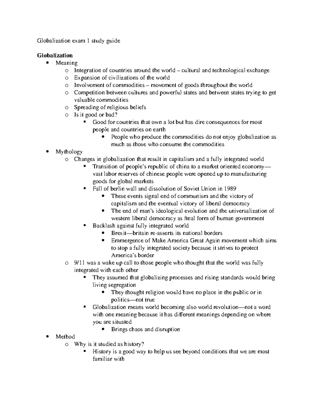 Globalization exam 1 notes - Globalization exam 1 study guide ...