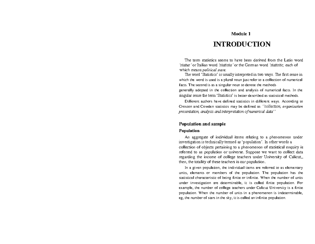 Statistics An Introduction(Module 1) - School of Distance Education ...