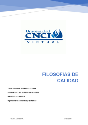 ACT. 1 Filosofia DE Calidad Dalia MTZ - 0 UNIVERSIDAD CNCI VIRTUAL M4 FILOSOFIAS DE CALIDAD FIN ...