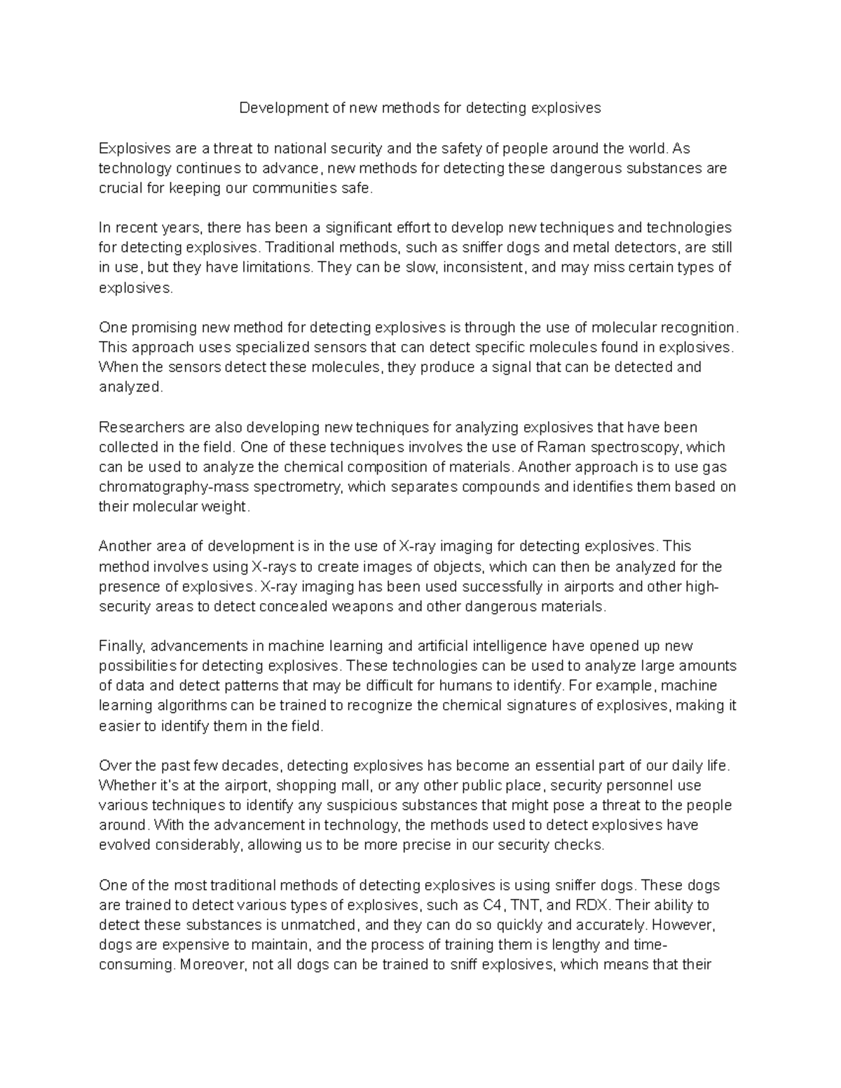 Development of new methods for detecting explosives - As technology ...