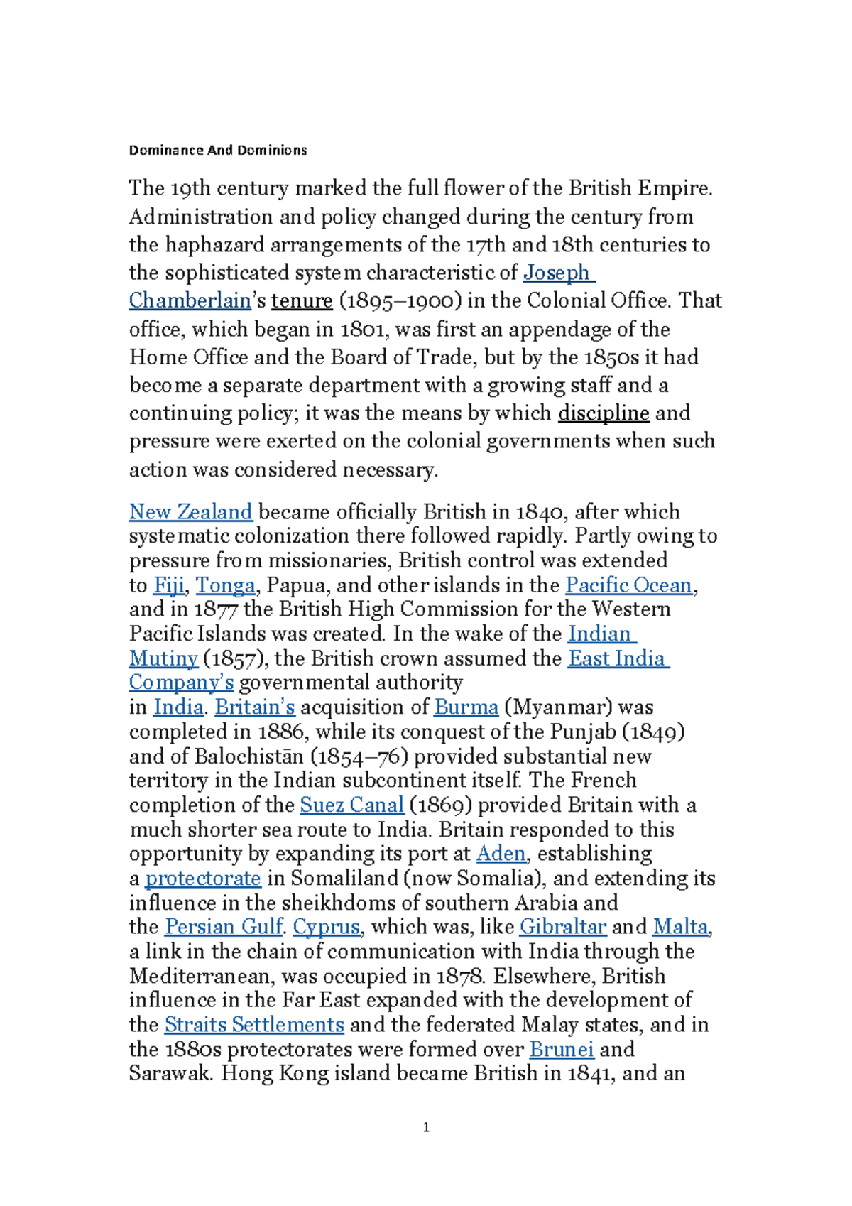 British Empire 2 - Administration and policy changed during the century ...