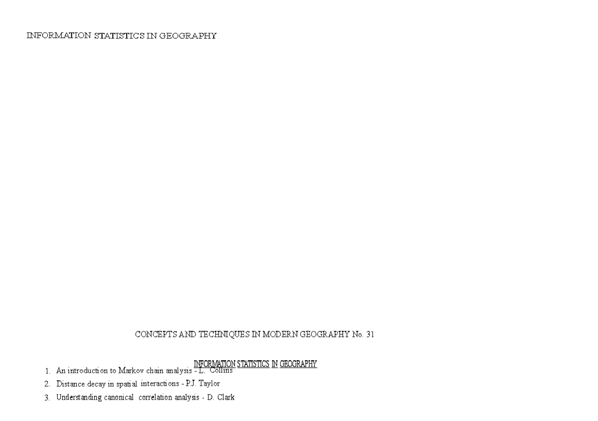 Information-statistics in geography - INFORMATION STATISTICS IN ...