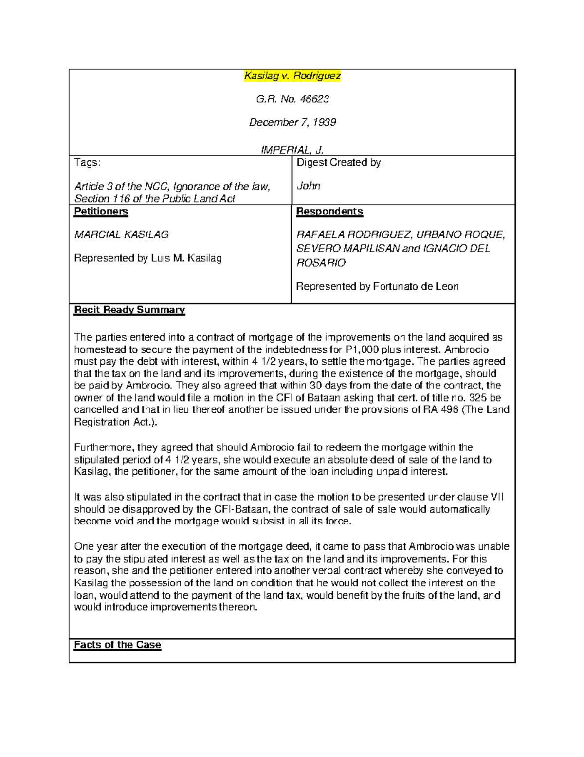 Kasilag v rodriguez - Kasilag v. Rodriguez G. No. 46623 December 7 ...