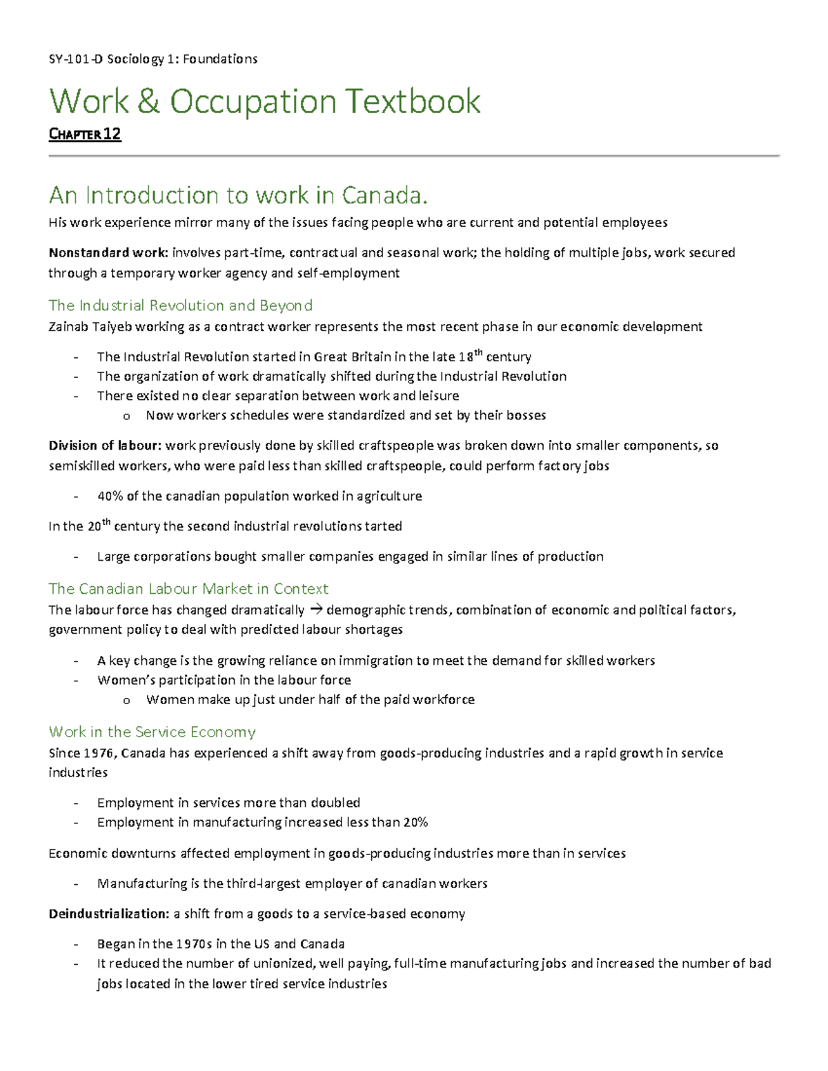 Sociology II - Work and Occupation Reading - SY-101-D Sociology 1 ...