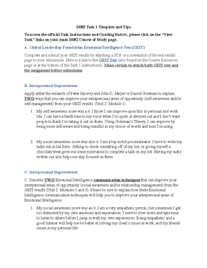 D082 Task 2 Passed on 1st try - D082 Task 2 Template and Tips A. Personal Values Explanation of ...