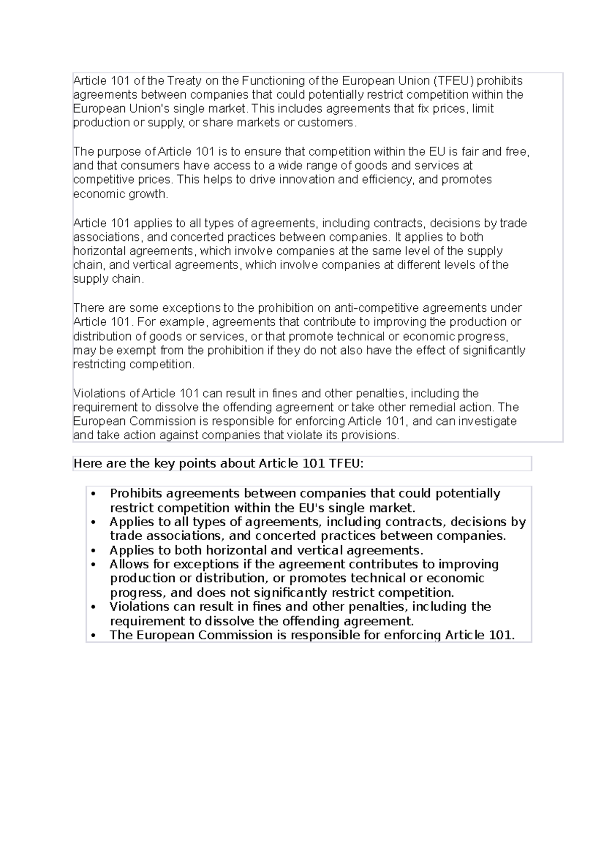 Article 101 of the Treaty on the Functioning of the European Union - This includes agreements ...