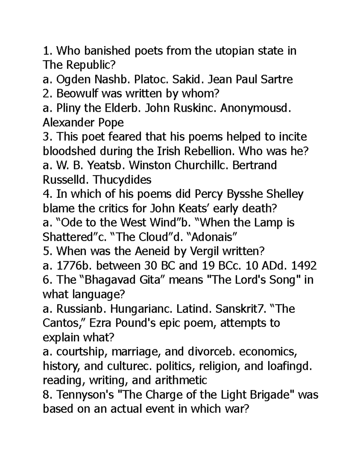 PRE-TEST 3 - That's it. - Who banished poets from the utopian state in ...