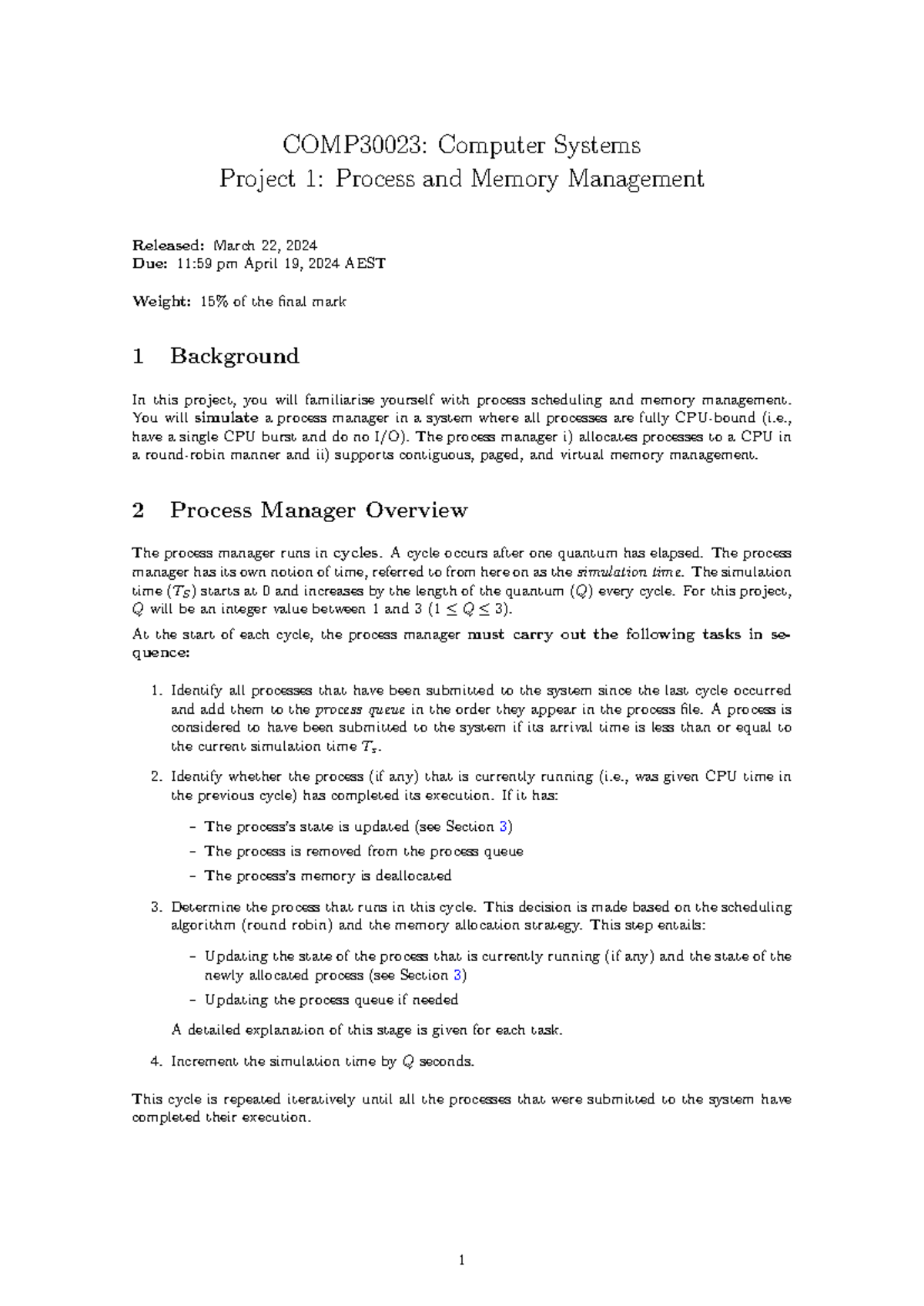 comp30023 Project 1 - COMP30023: Computer Systems Project 1: Process and Memory Management ...