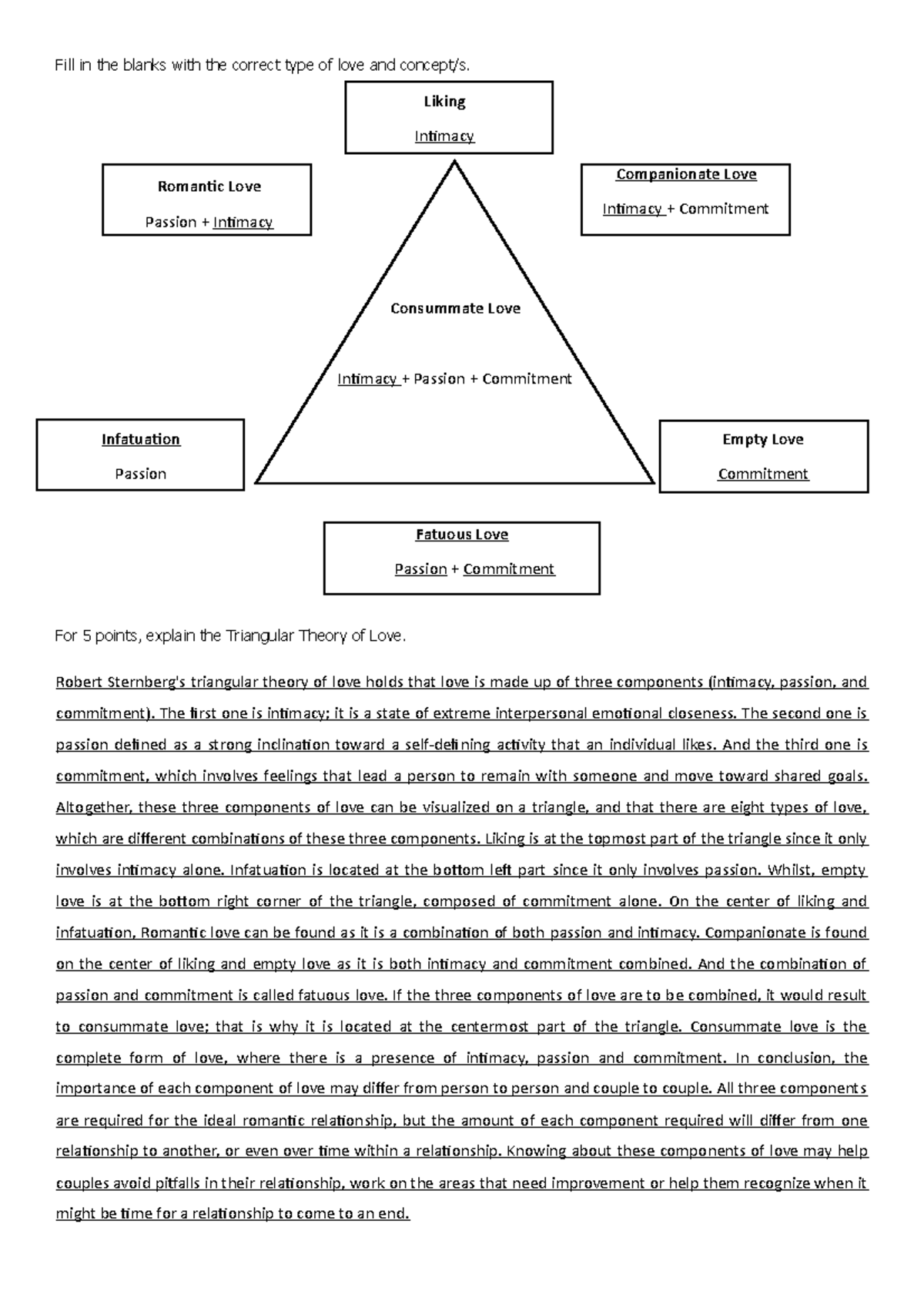 Personality Development - Triangular Theory of Love - Fill in the ...