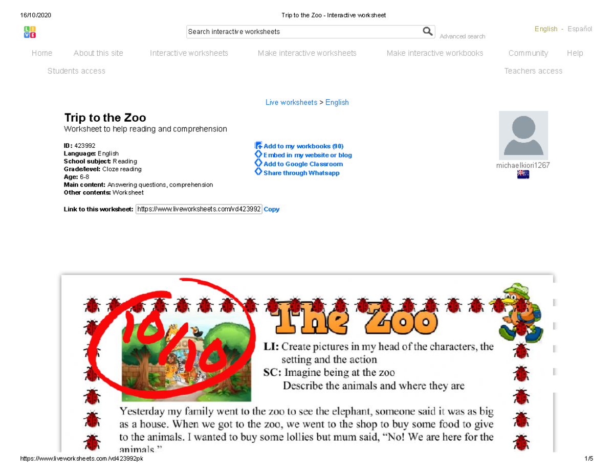 Trip to the Zoo - Interactive worksheet - Search interactive worksheets ...