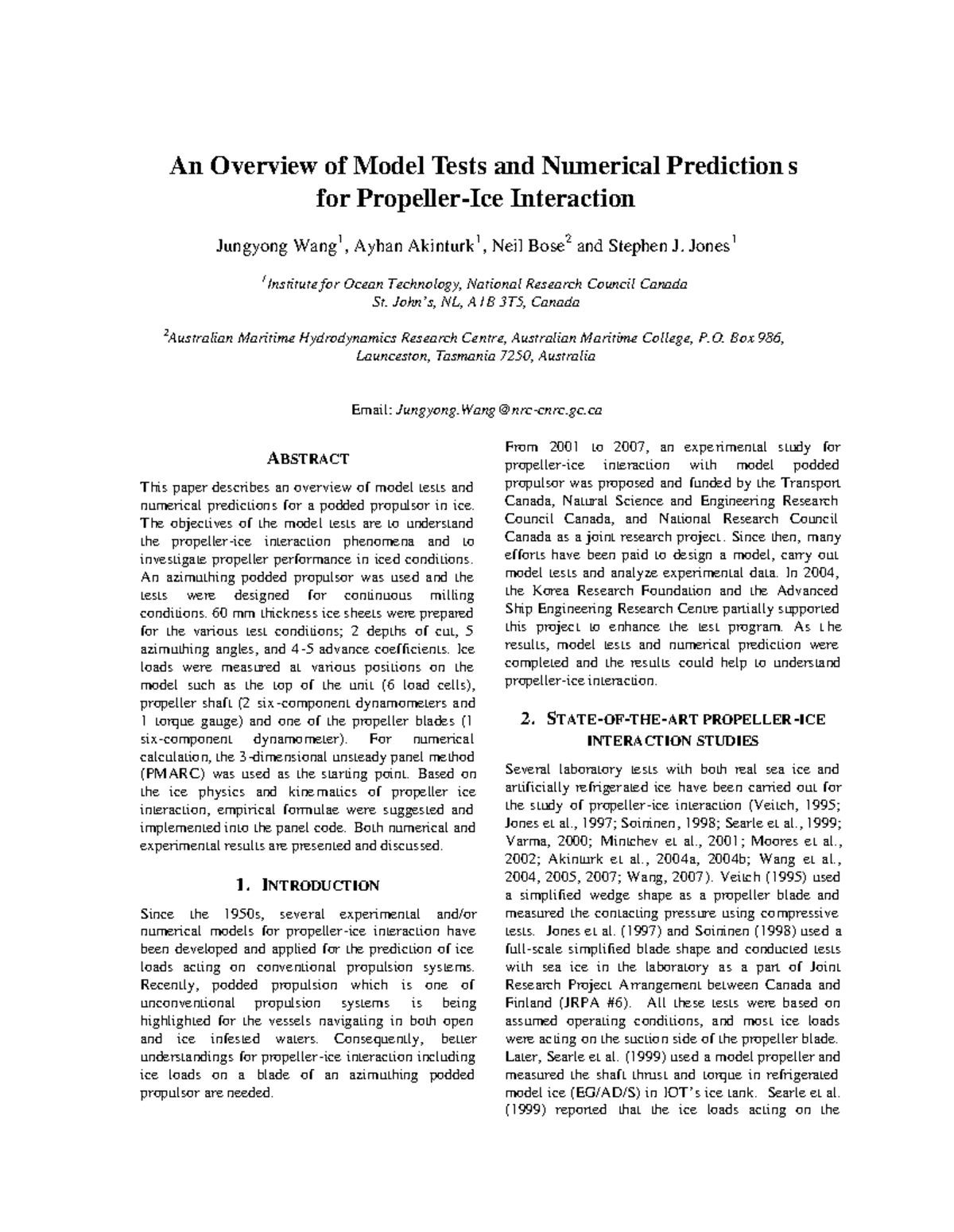 An Overview of Model Tests and Numerical Prediction s - Jones 1 1 ...