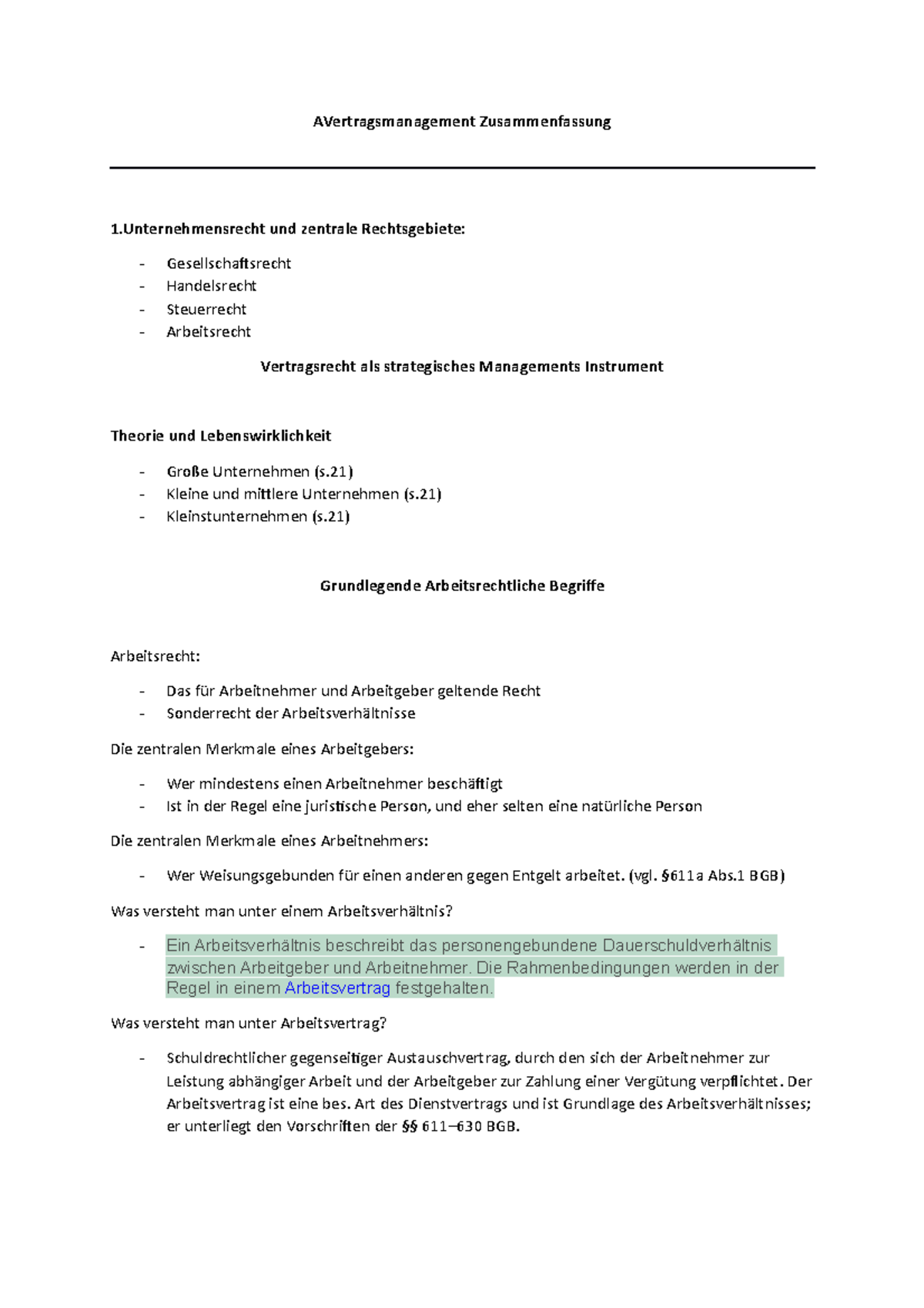 Vertragsmanagement 2 an der Fachhochschule Dortmund 2021 - AVertragsmanagement Zusammenfassung 1 ...