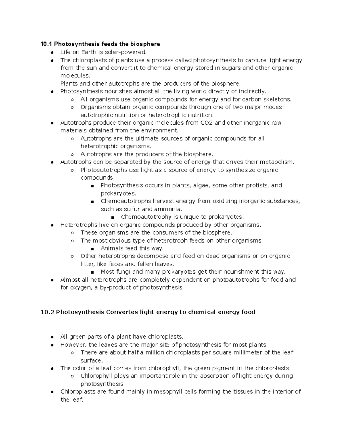 10 - Campbell Bio - 10 Photosynthesis feeds the biosphere Life on Earth ...