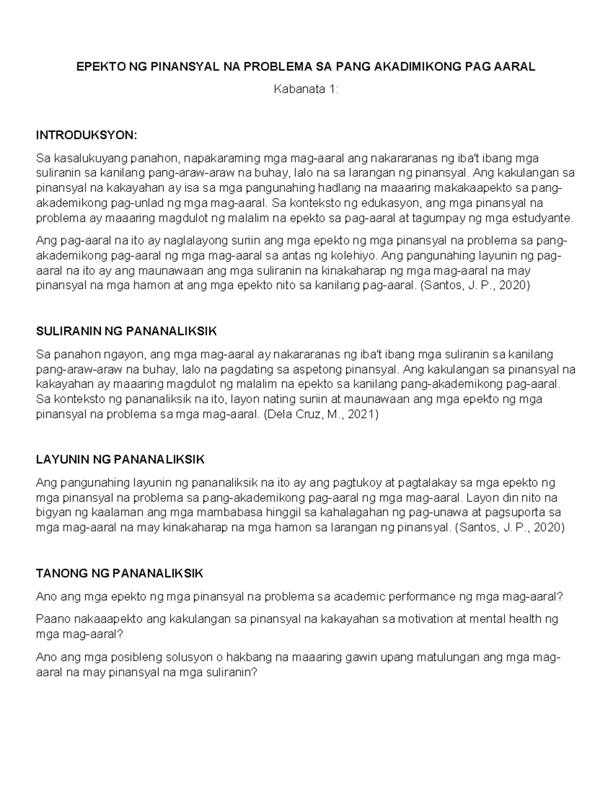 Bryan-pananaliksik - EPEKTO NG PINANSYAL NA PROBLEMA SA PANG ...