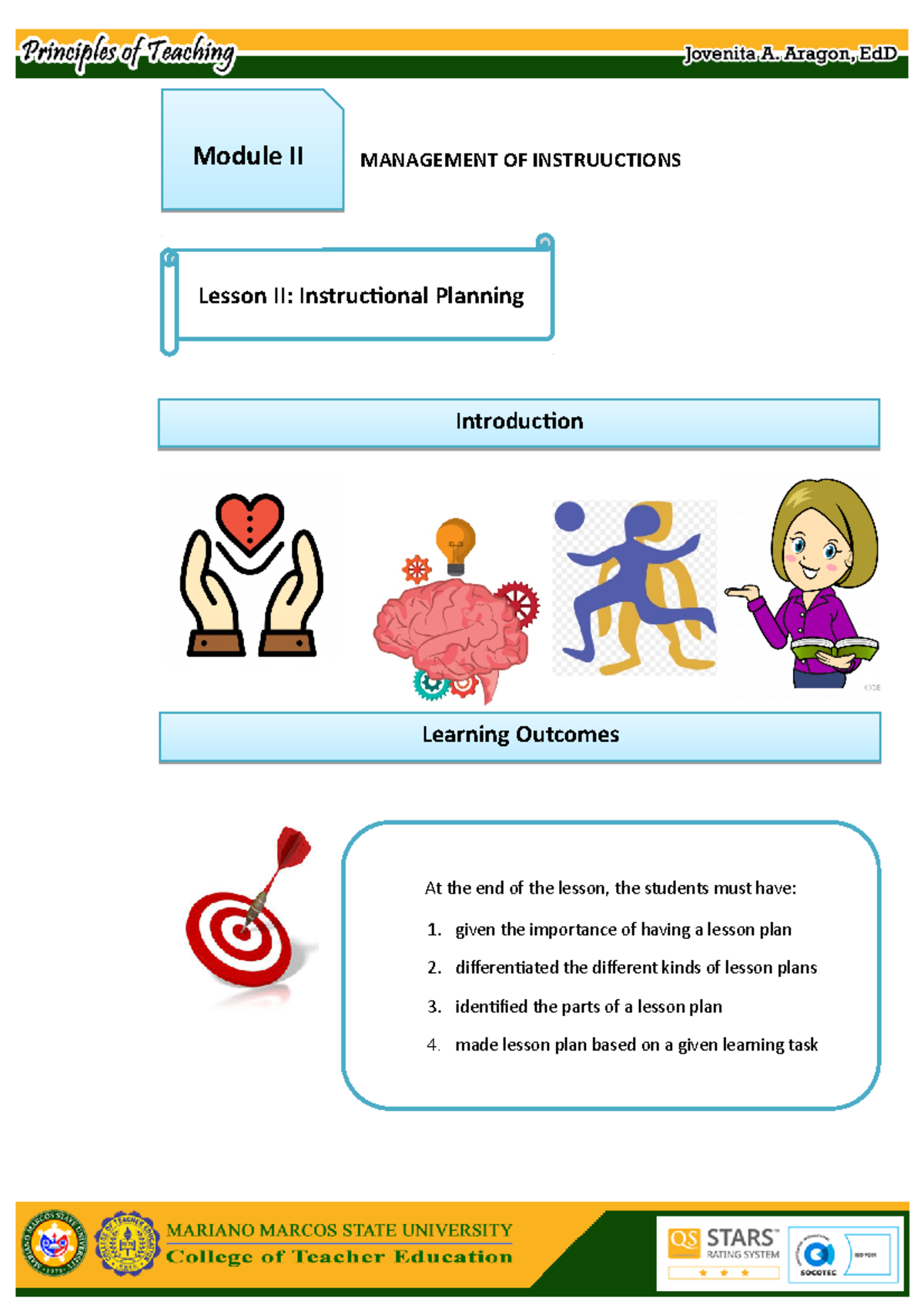 Unit II Lesson II Instructional Planning - Module II MANAGEMENT OF ...