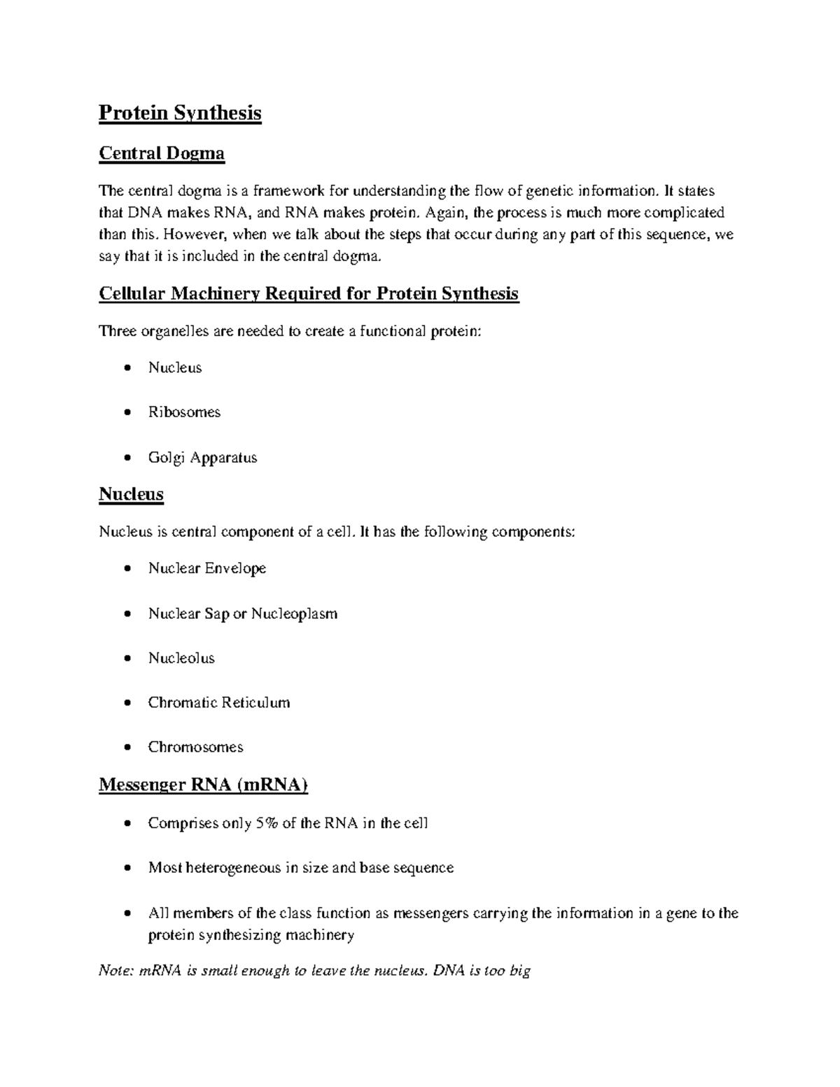 Protein Synthesis notes - Protein Synthesis Central Dogma The central ...