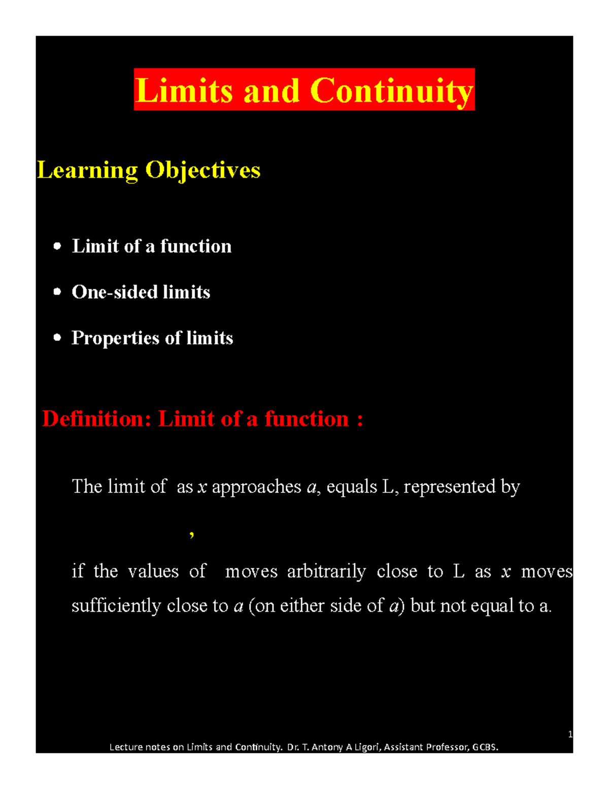 Lecture 2 Limits and Continuity Lecture notes - Limits and Continuity ... Lecture 2 Limits and Continuity Lecture notes - Limits and Continuity ...
