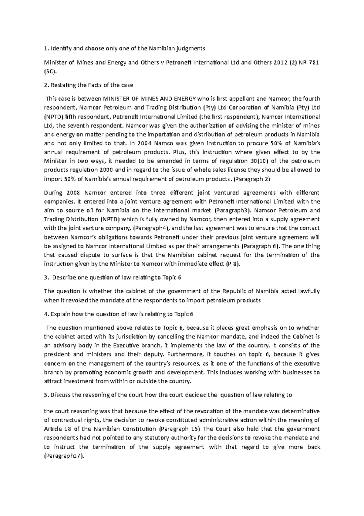 Constitutional law workshop Topic 6 - Identify and choose only one of ...