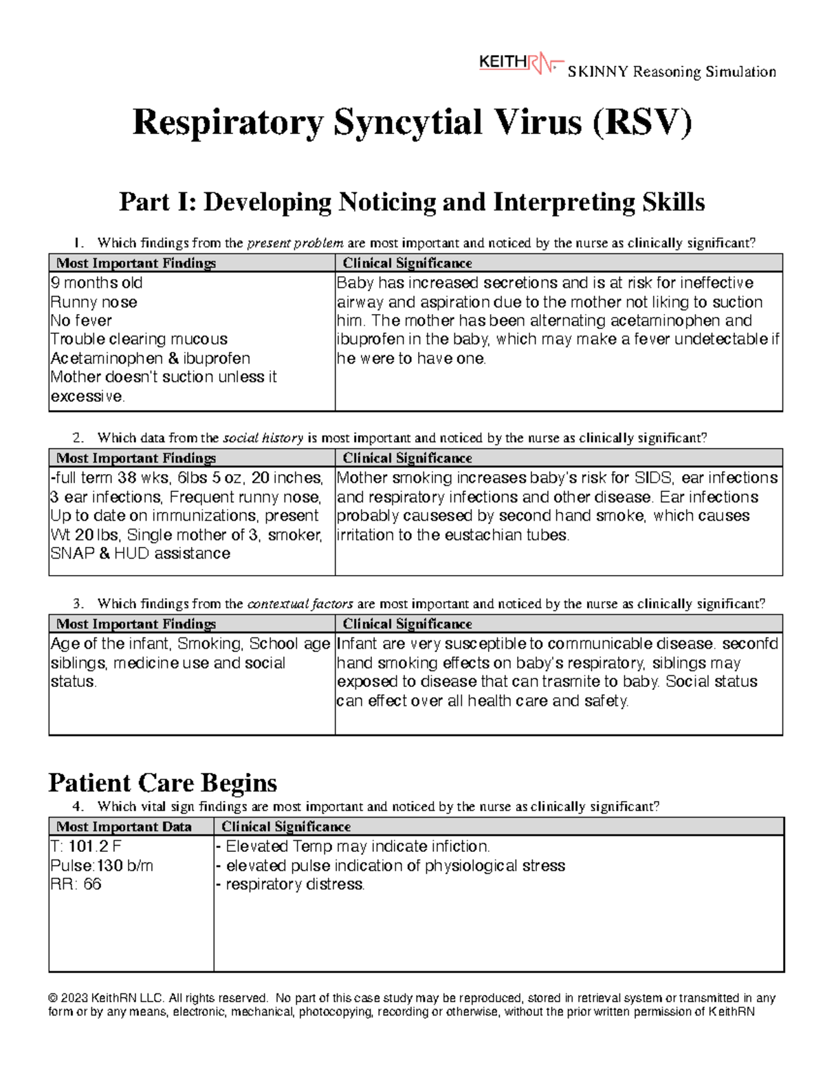 RSV case study for clinical day templte - © 2023 KeithRN LLC. All ...