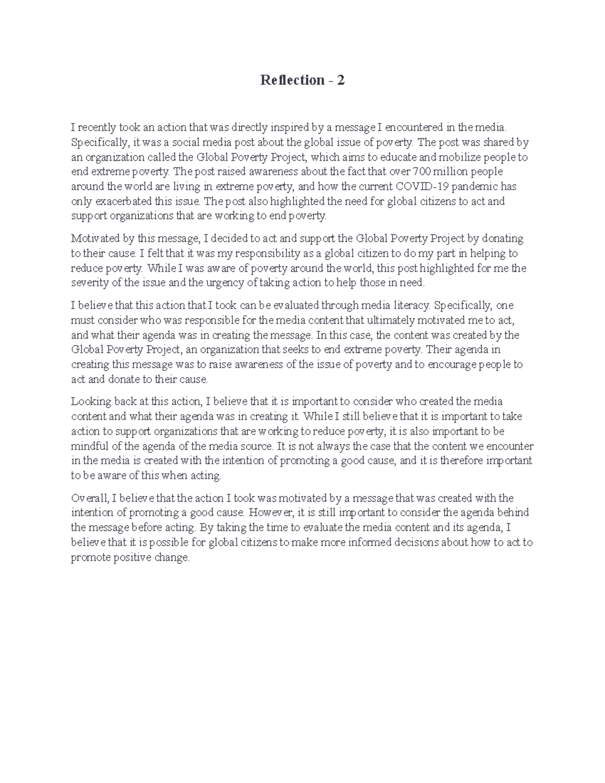 Gned ref2 - Nothing - Reflection - 2 I recently took an action that was ...