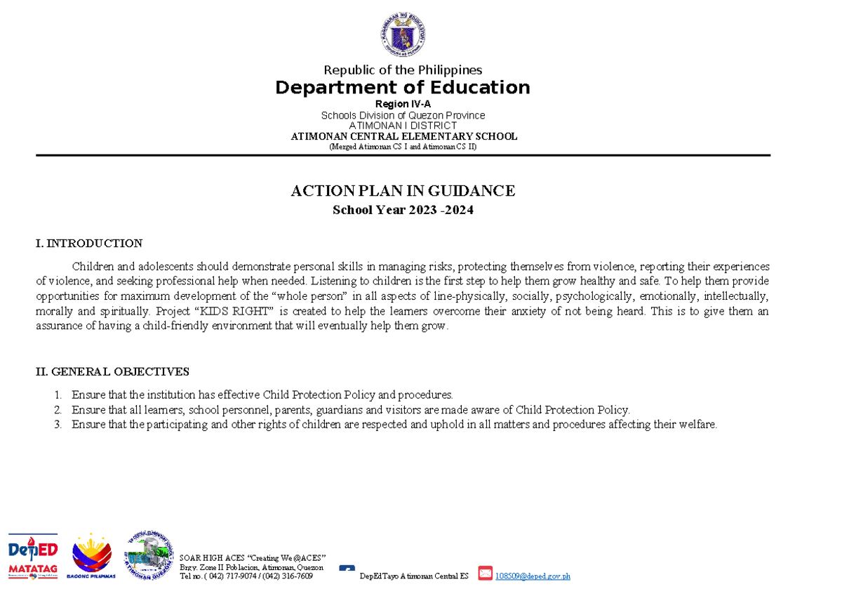 ACES Action PLAN IN Guidance 2023 2024 - Department of Education Region ...