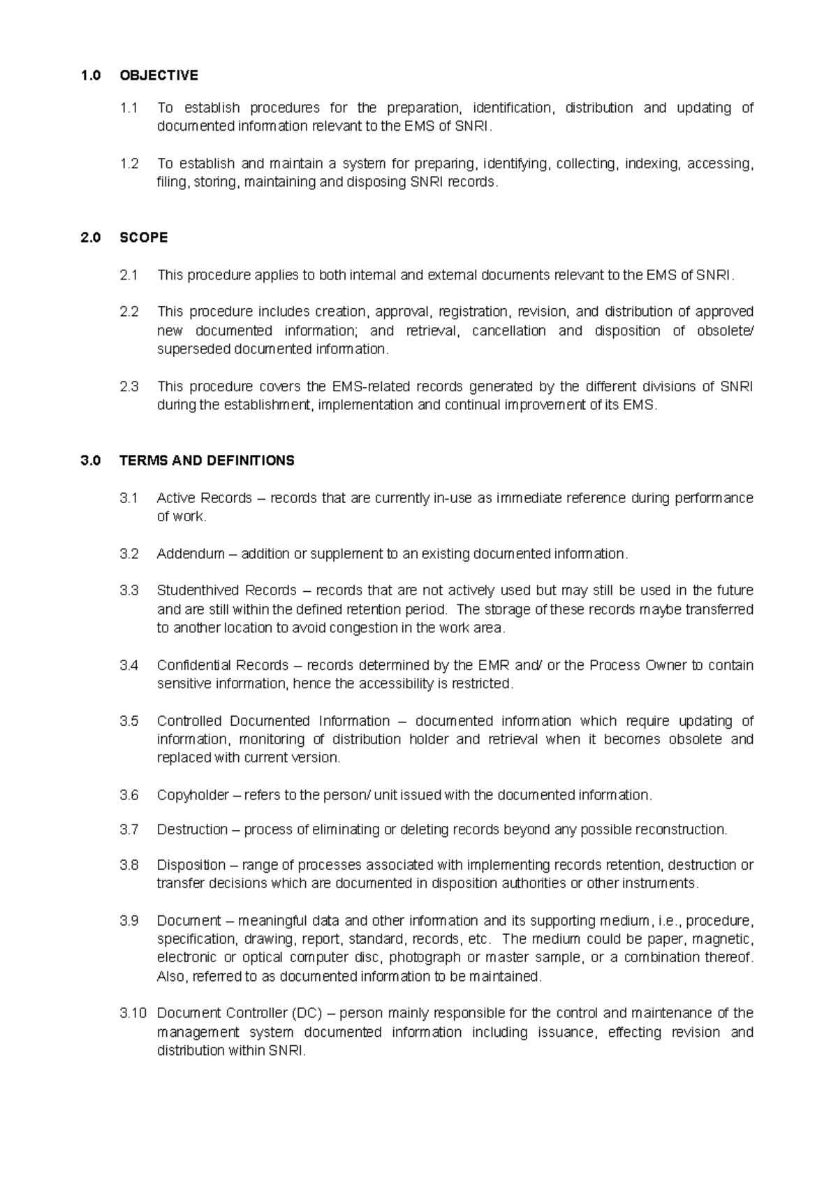 Control of Documented Information - 1 OBJECTIVE 1 To establish ...