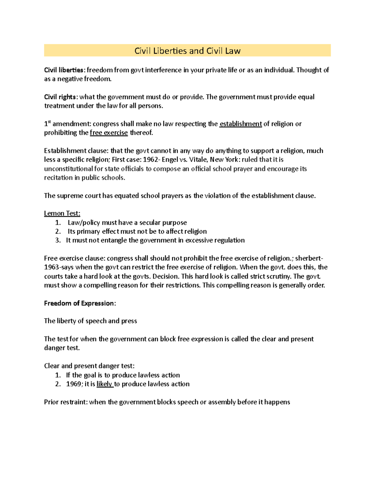 Civil Liberties and Civil Rights - Civil Liberties and Civil Law Civil ...