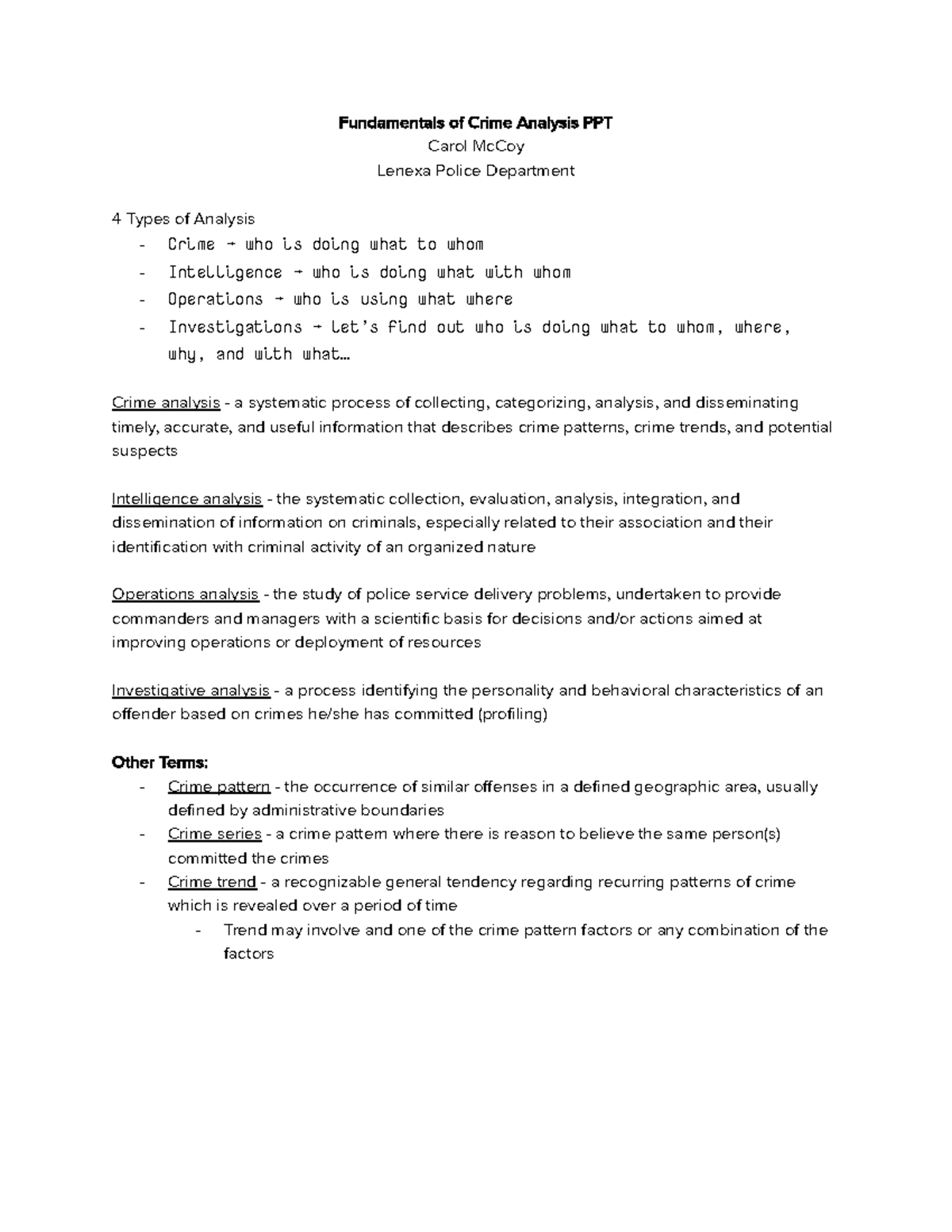 Fundamentals of Crime Analysis - .. Crime analysis - a systematic ...